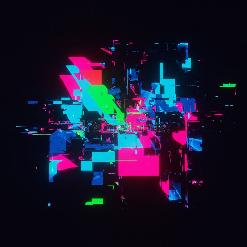Abstract Digital Artwork Featuring a Chaotic Arrangement of Neon Geometric Shapes in Stock ...