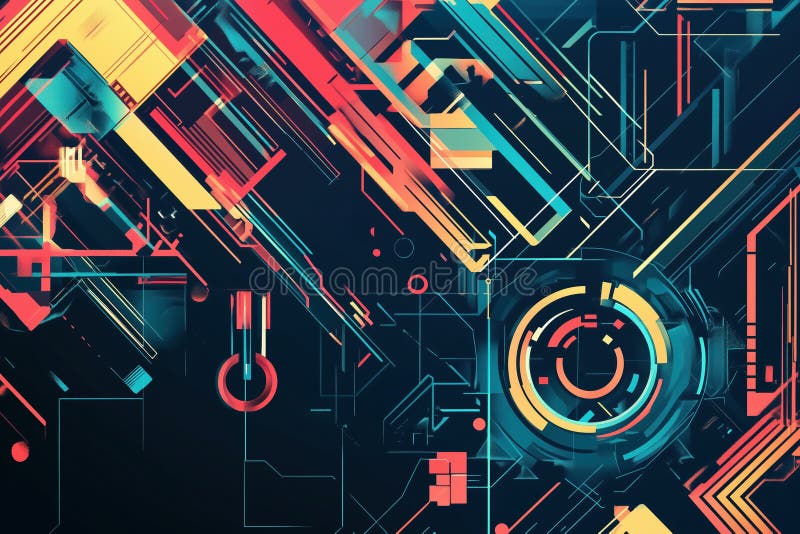 An Abstract Digital Artwork Featuring Circuit Patterns and Geometric ...