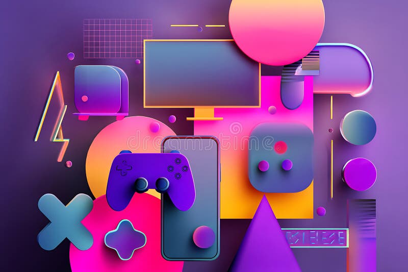 Vibrant Abstract Gaming Background with Controller and Smartphone Stock ...