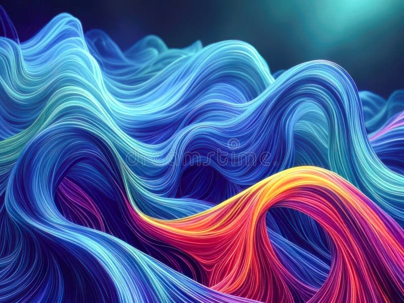 Abstract Digital Artwork Featuring Colorful, Flowing Waveforms in ...