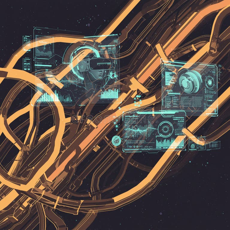 Abstract Digital Artwork Featuring a Complex Network of Intertwined Circuits or Stock ...