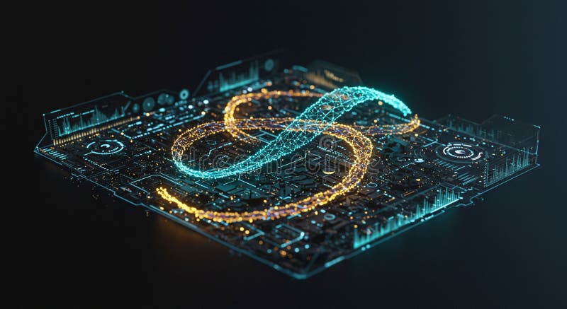 Abstract Digital Artwork Featuring a Glowing Infinity Symbol Above a ...
