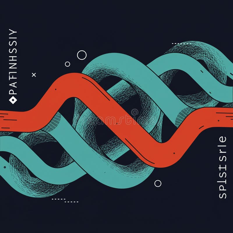 Abstract Digital Artwork Featuring Interwoven Ribbons in Teal and Red ...