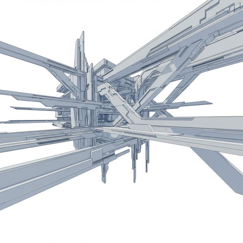 Abstract Digital Artwork Featuring An Intricate Network Of Intersecting Linear Structures Stock
