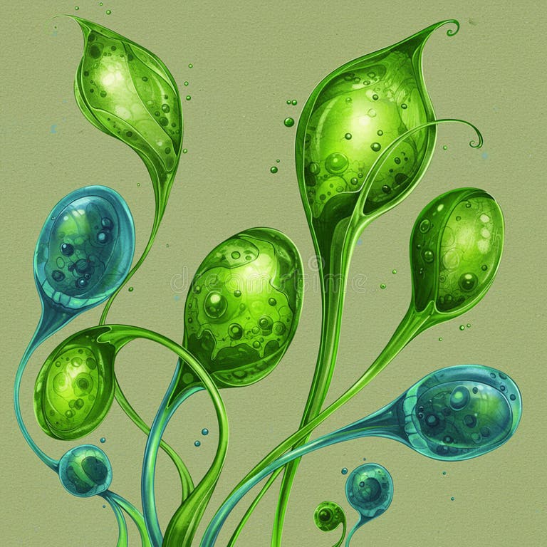 Abstract Digital Artwork Featuring Stylized Plant-like Forms with ...