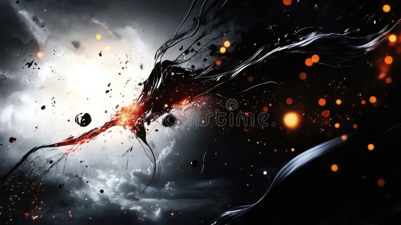 Abstract Digital Artwork Featuring Swirling Dark Elements and Glowing ...