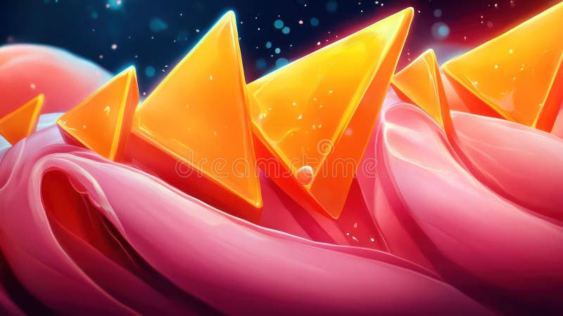 Abstract Digital Artwork Featuring Vibrant Orange Triangles Atop a Soft ...