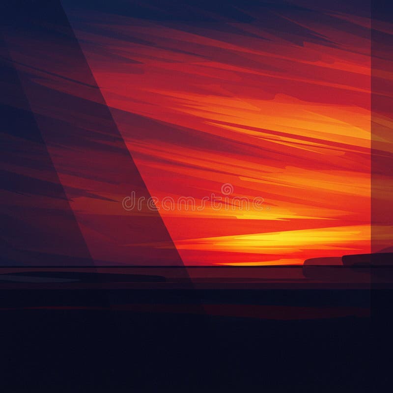 Abstract Digital Artwork Featuring a Vibrant Sunset with Bold ...