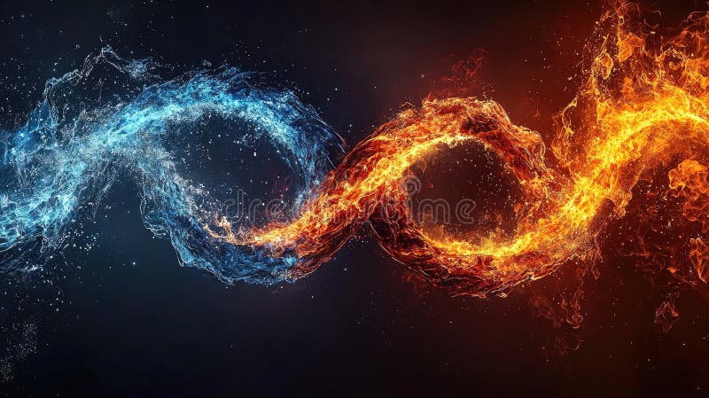 Abstract Digital Artwork of Fire and Water Swirling Together in a ...