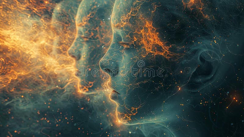 An Abstract Digital Artwork Presenting a Human Profile Merging with the ...
