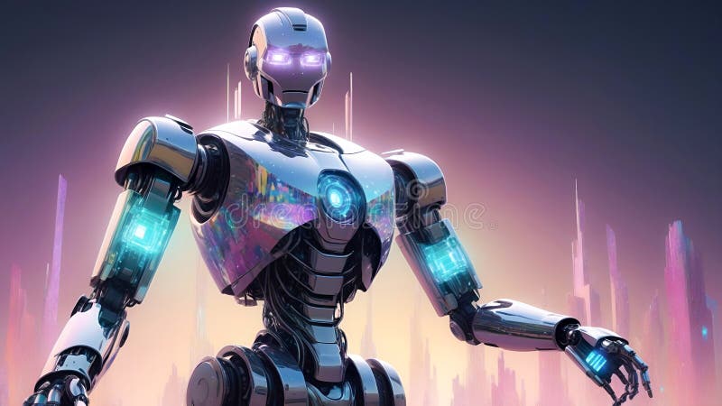 Abstract Digital Artwork of a Robot on a Digital Landscape, Its ...