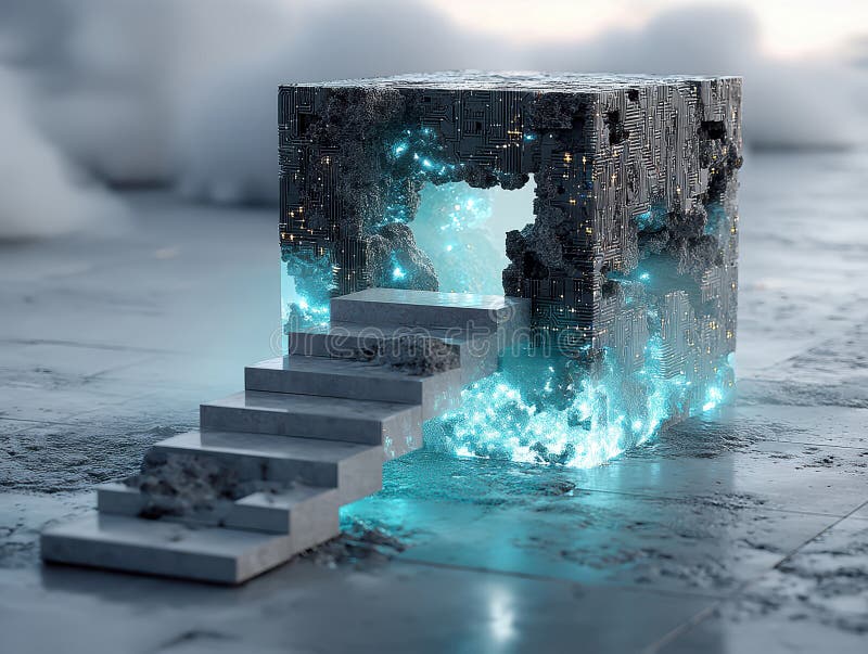 Abstract Digital Artwork Showcases a Glowing Staircase Leading To a ...