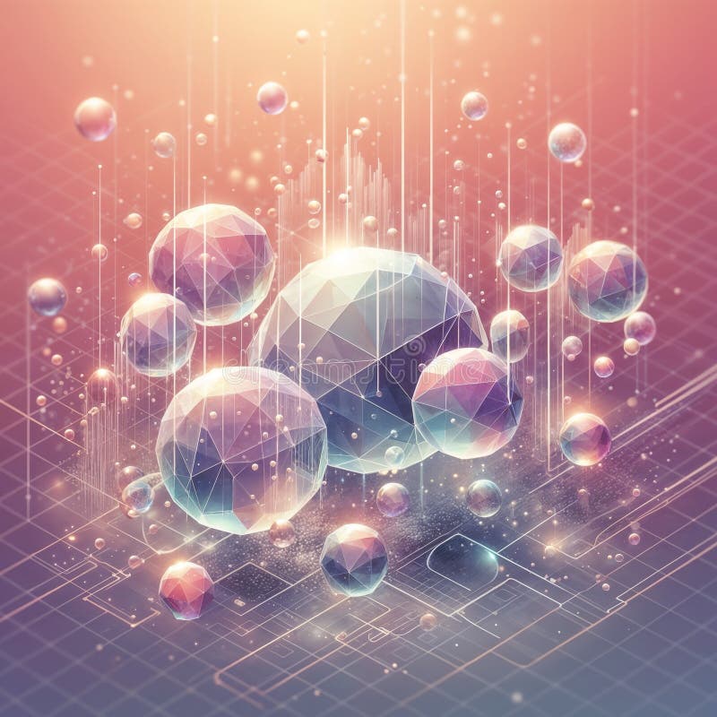 Abstract Digital Art Featuring Geometric Shapes and Bubbles with ...