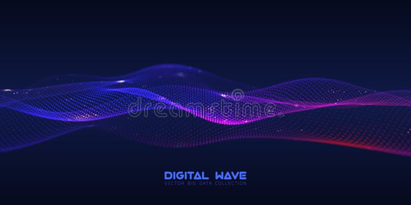 Abstract Digital Audio Wave of Particles with Bokeh. Futuristic AI ...