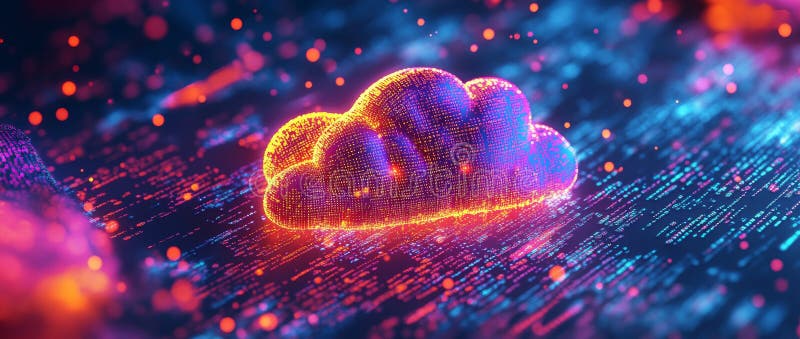 An Abstract Digital Backdrop with Cloud Technology and Binary Code, Illustrating the Potential ...