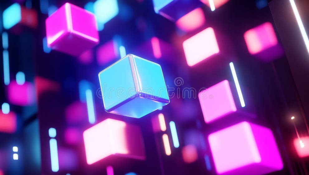 Abstract Digital Backdrop Featuring Radiant Cubes in a Futuristic Cyber ...
