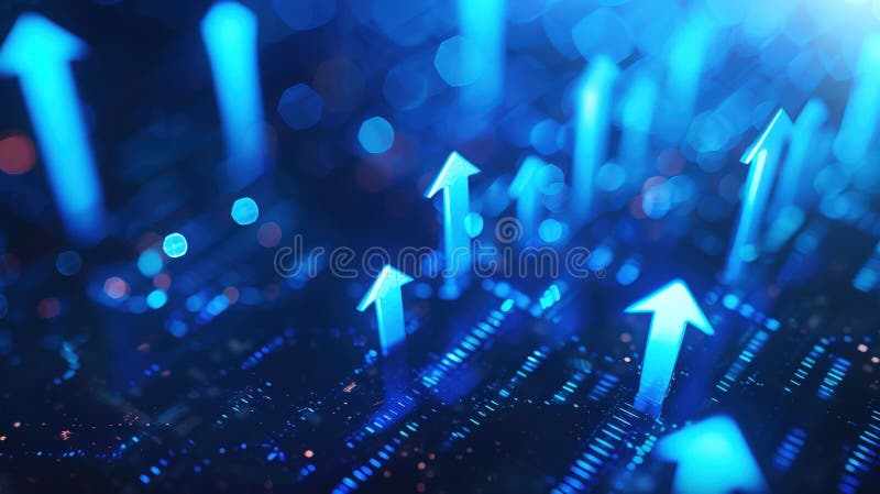 Abstract Digital Background with Animated Blue Arrows Rising Amidst a ...