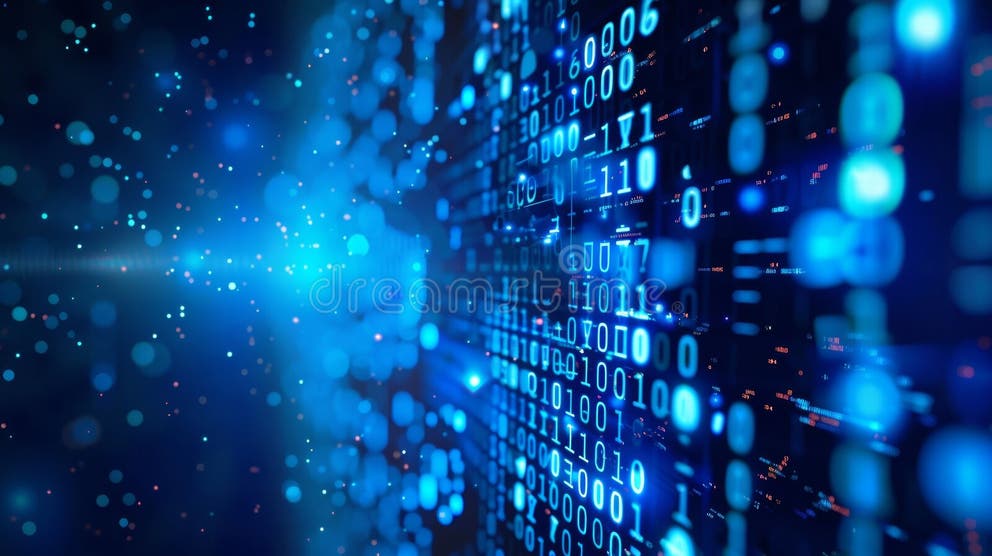 Abstract Digital Background Binary Code and Ai Algorithms Running in Deep Blue Realistic Photo ...