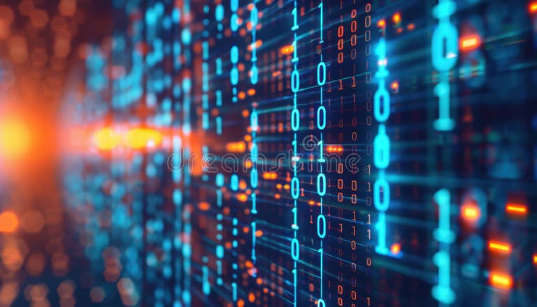 Abstract Digital Background with Binary Code and Glowing Lights Stock Photo - Image of digital ...