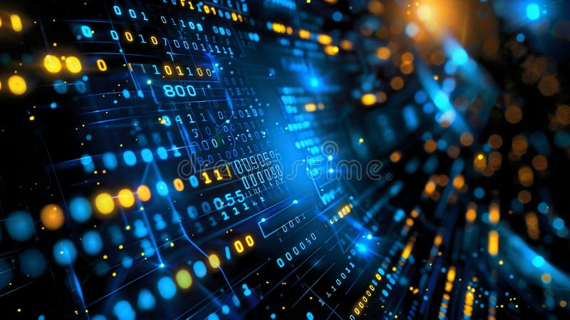 Abstract Digital Background with Binary Code and Glowing Lights Stock Illustration ...