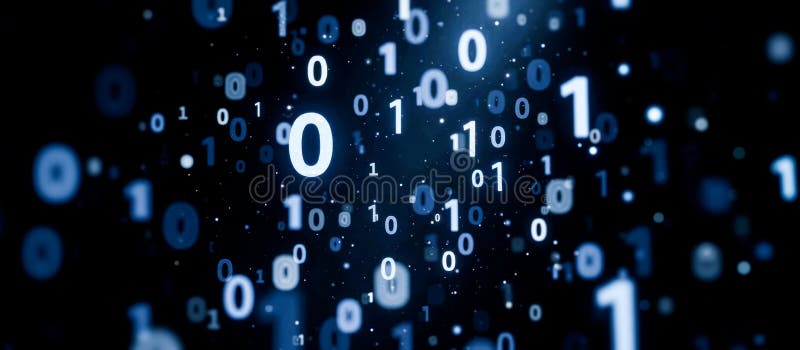 Abstract Digital Background with Binary Numbers, Ones and Zeros, Floating in Blue on Dark ...