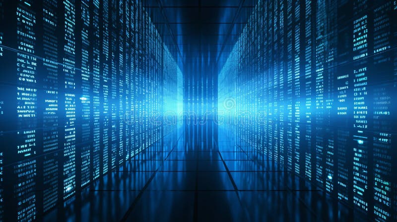 Abstract Digital Background with Blue Binary Code and Data Stream ...