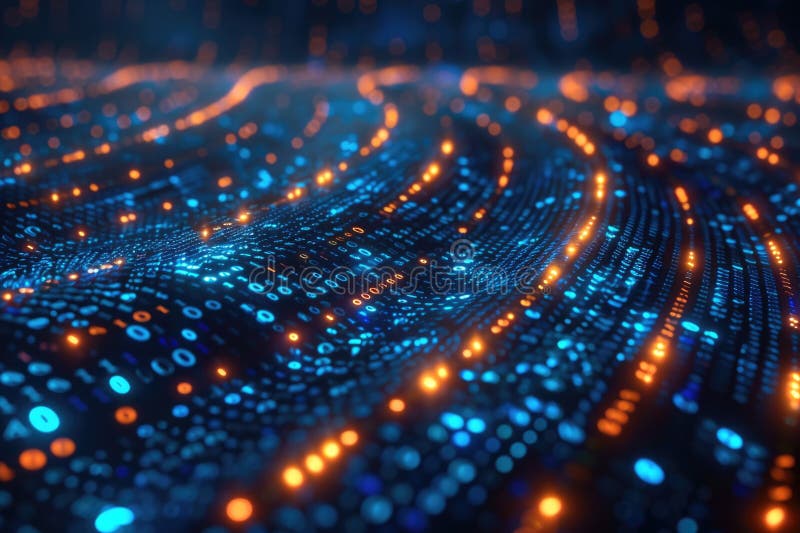 Abstract Digital Background with Blue Binary Code and Light Streaks on ...