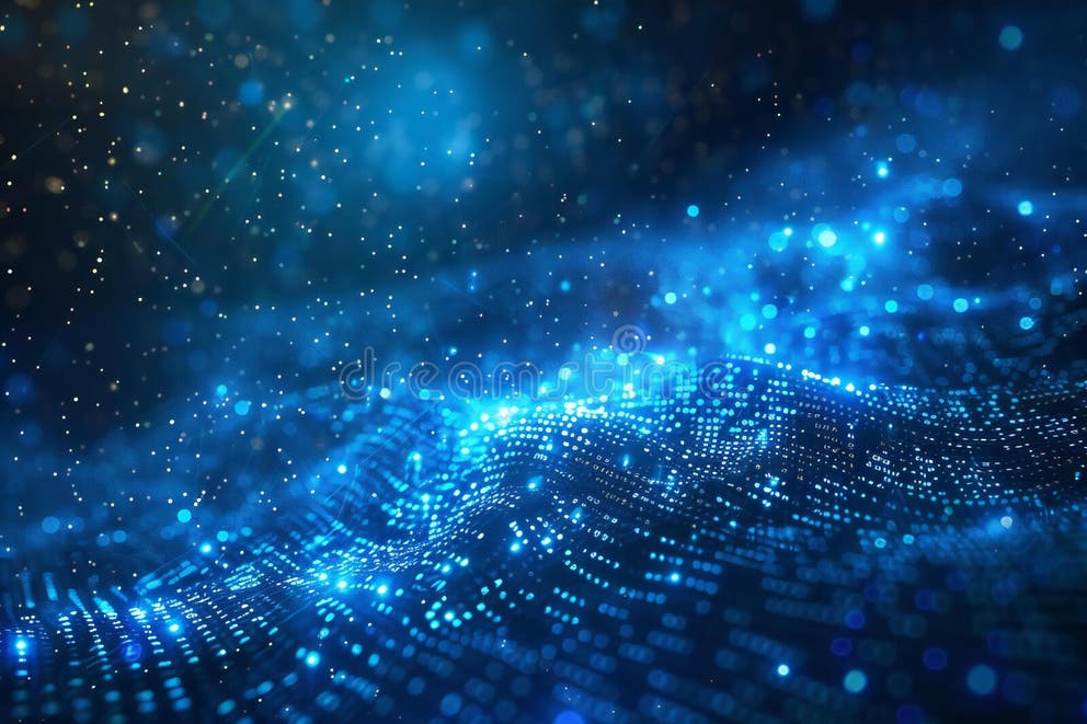 Abstract Digital Background with Blue Glowing Lights and Binary Code, Creating a Dark Atmosphere ...