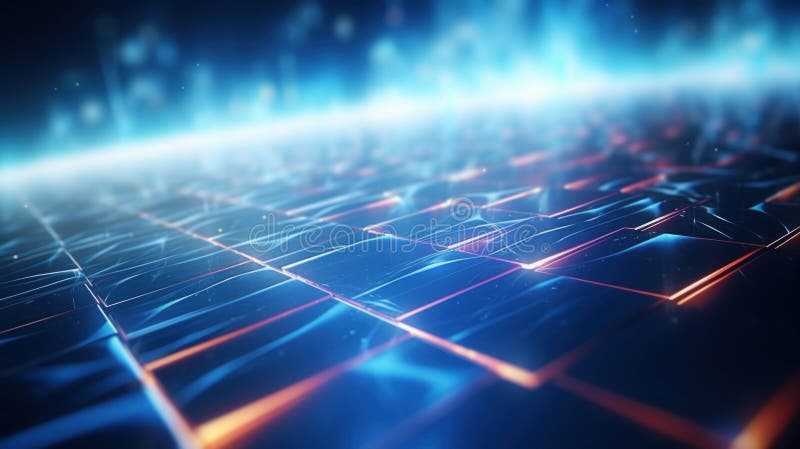 Abstract Digital Background in Blue and Orange. Futuristic Network Grid ...