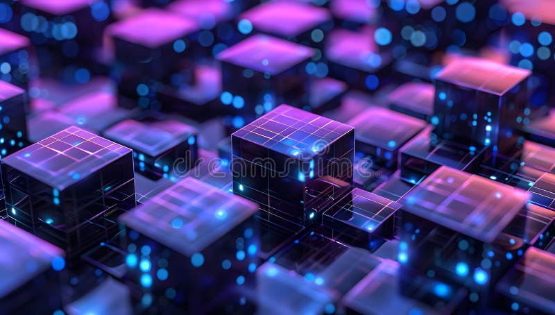 Abstract Digital Background with Blue and Purple Glowing Blocks ...