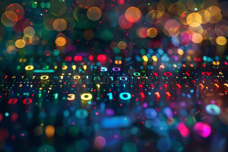 Abstract Digital Background with Bokeh Lights and Binary Code Stock ...
