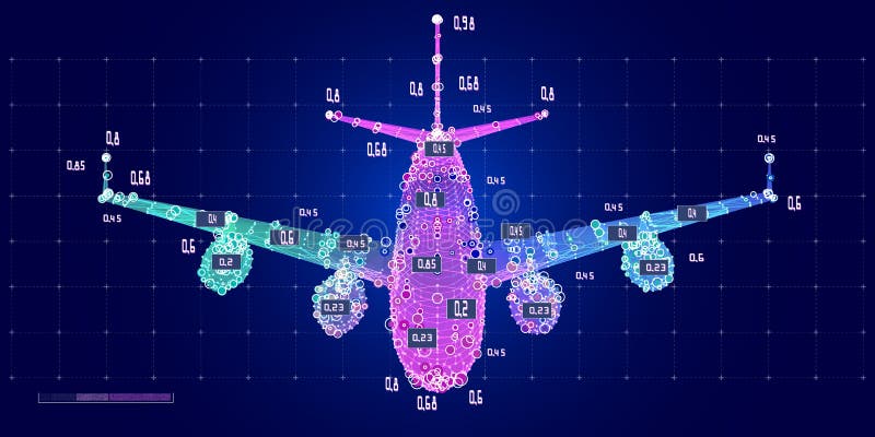 Abstract Digital Background with 3d Grid Airplane and Data. Wireframe ...