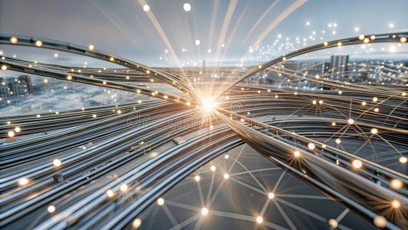 Abstract Digital Background with Data Flow Connecting Future and ...