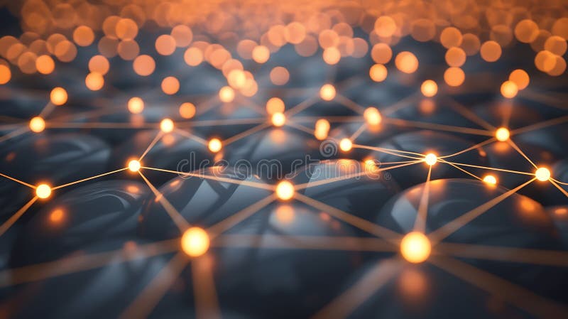 Abstract Digital Background with Glowing Orange Lights and Connecting ...