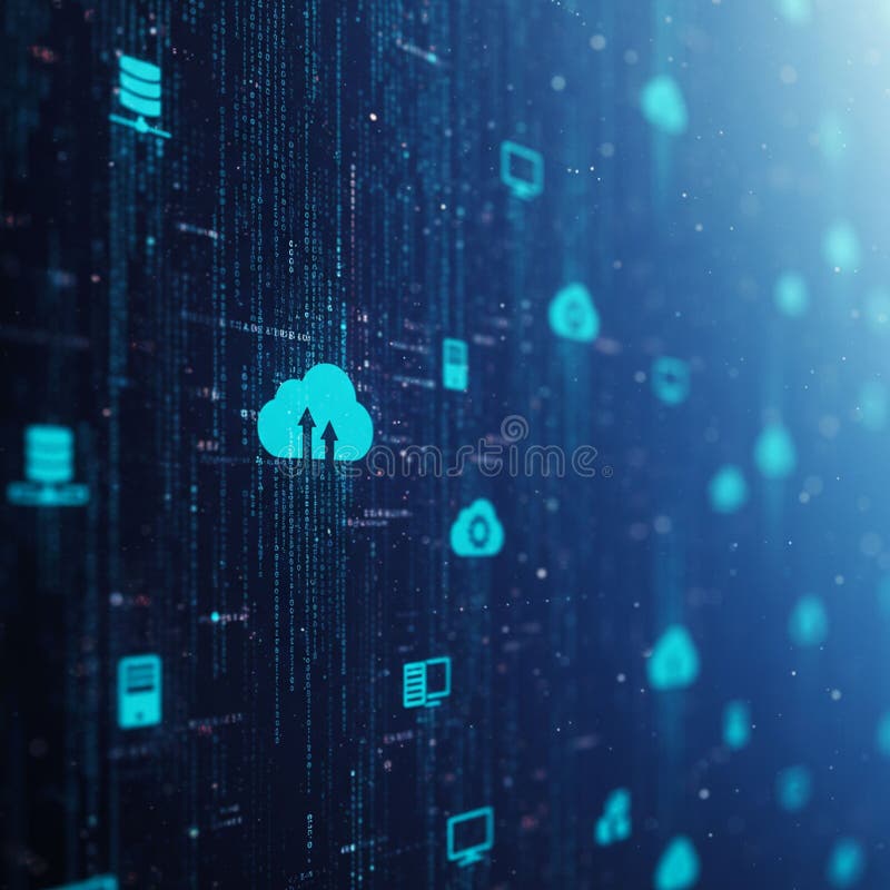 Abstract Digital Background Featuring Blue Cloud and Computer Icons ...