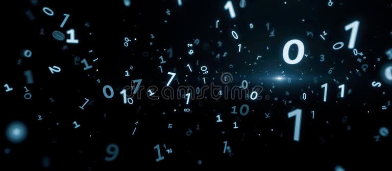 Abstract Digital Background Featuring Floating Binary Numbers in Dark Space, Symbolizing Data ...