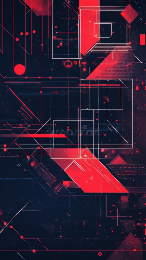 Abstract Digital Background Featuring Geometric Patterns and Vivid Red ...