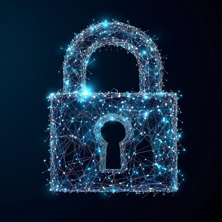 Interconnected Lines and Dots Forming the Shape of a Padlock ...