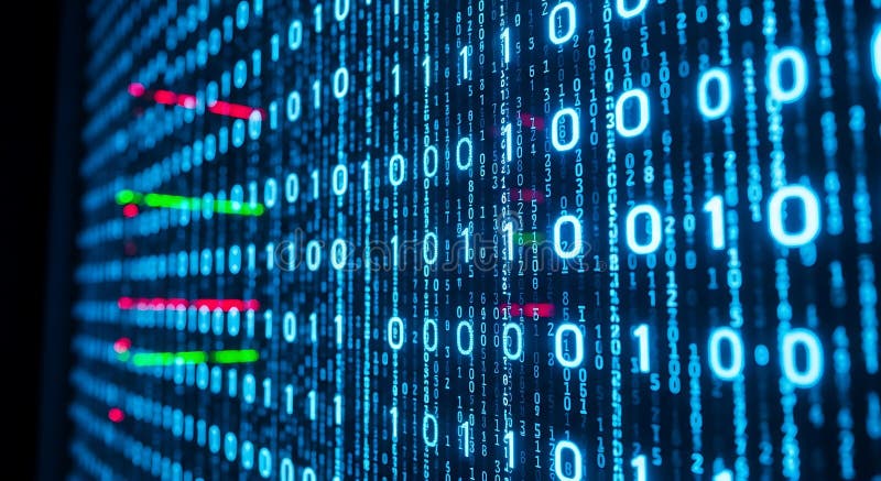 Abstract Digital Data Flow with Binary Code and Glitch Effects Stock Illustration - Illustration ...