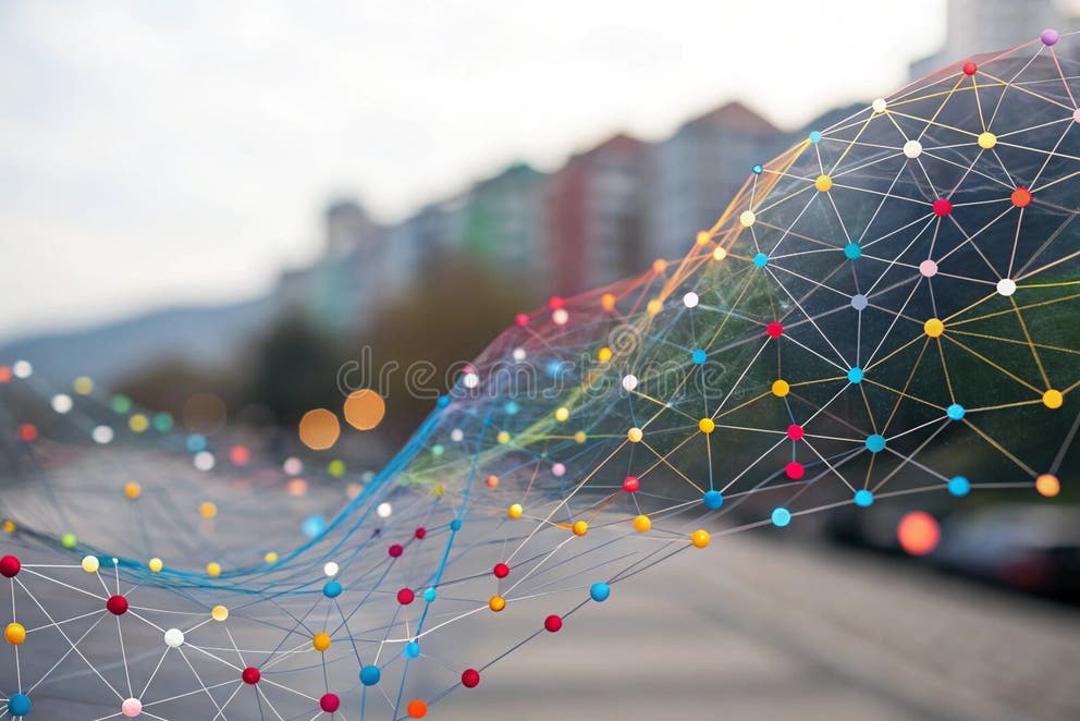 Abstract Wave of Dots and Lines Network Connection Stock Illustration ...