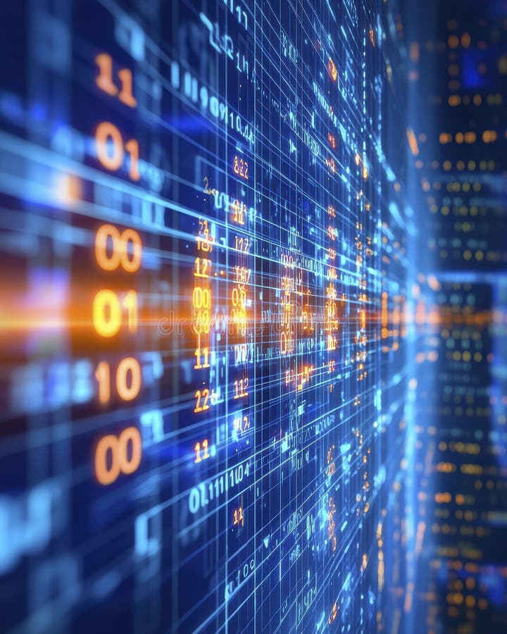 Abstract Digital Background With Glowing Binary Code Streams Stock