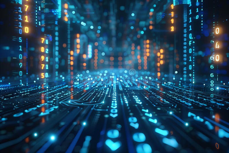 Abstract Digital Background with Glowing Blue Data Numbers and Circuit ...