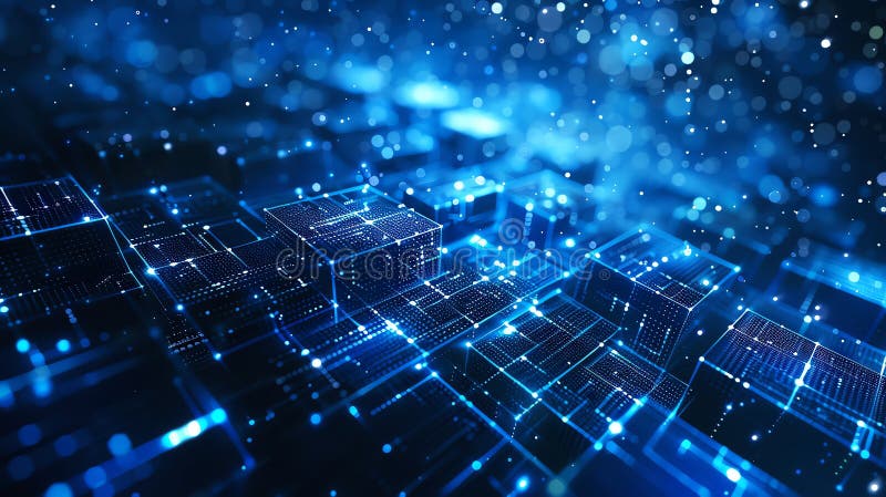 Abstract Digital Background with Glowing Blue Lines and Squares ...