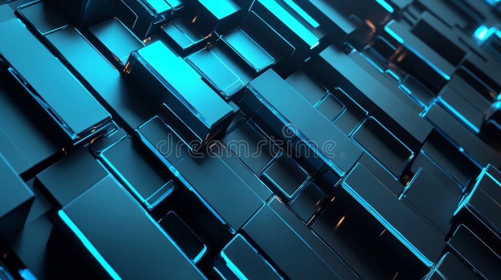 Abstract Digital Background with Glowing Blue Rectangles Creating a Modern Futuristic Texture ...