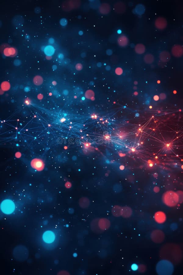 Abstract Digital Background with Glowing Blue and Red Network ...