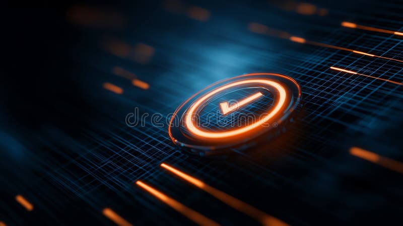 Abstract Digital Background with Glowing Checkmark Symbol and Blue ...