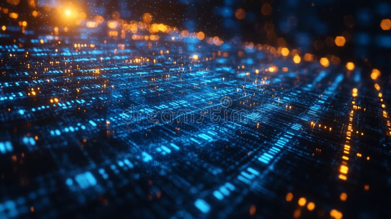 Abstract Digital Background with Glowing Lines and Particles Stock ...