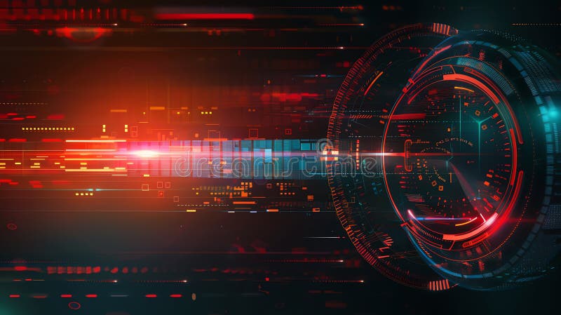 Abstract Digital Interface Neon Glowing Lines Futuristic Technology Background Red Orange Blue ...