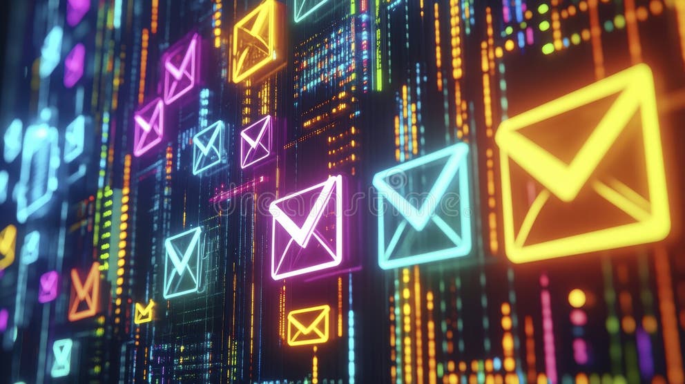 Glowing Neon Email Icons Digital Background Stock Illustration ...