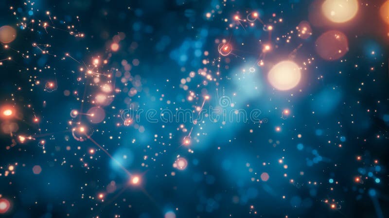 Abstract Digital Background of Glowing Orange and Blue Particles in a ...